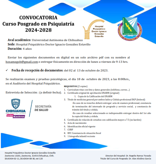 Convocatoria Curso Posgrado en Psiquiatria 2024-2028 | Portal ...